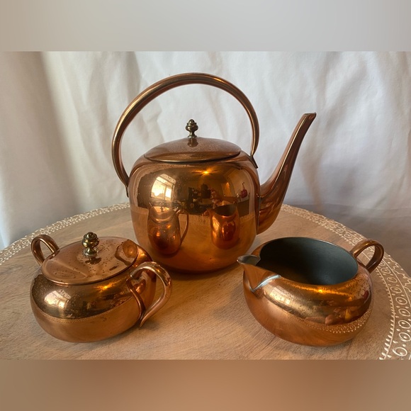Source Unknown | Kitchen | Mid Century Solid Copper Tea Set Sugar And ...